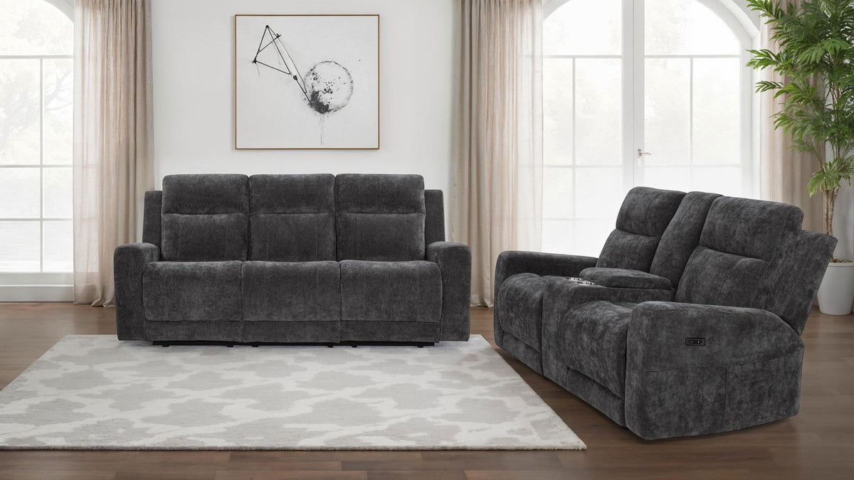 Kennett 2-piece Chenille Power Reclining Sofa Set Dark Grey — Griffin's ...
